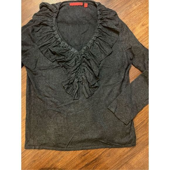 Red | Sweaters | Red 34sleeve V Neck Ruffle Sweater | Poshmark